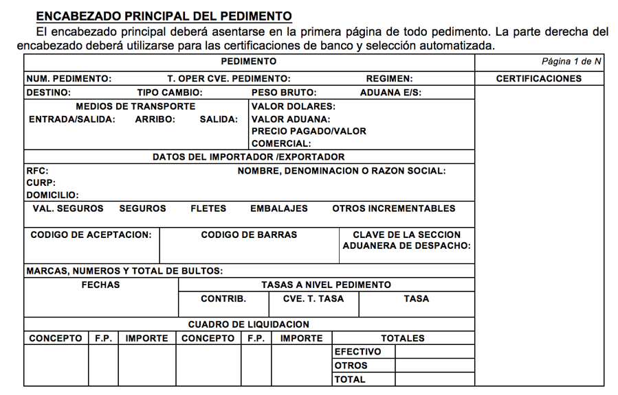 Reglas básicas para el llenado de pedimento de exportación
